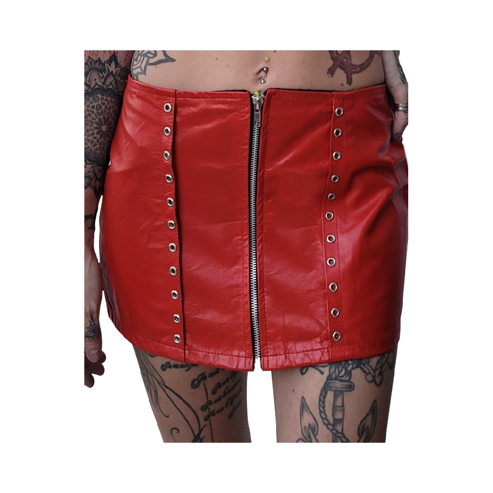 Jupe Courte Cuir Agneau Rouge Modèle Plizze