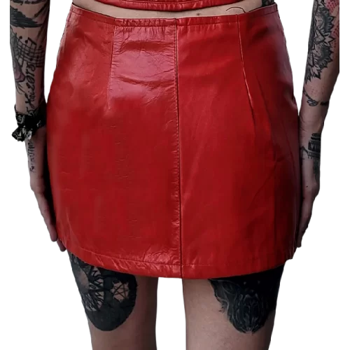 Jupe Courte Cuir Agneau Rouge Modèle Plizze