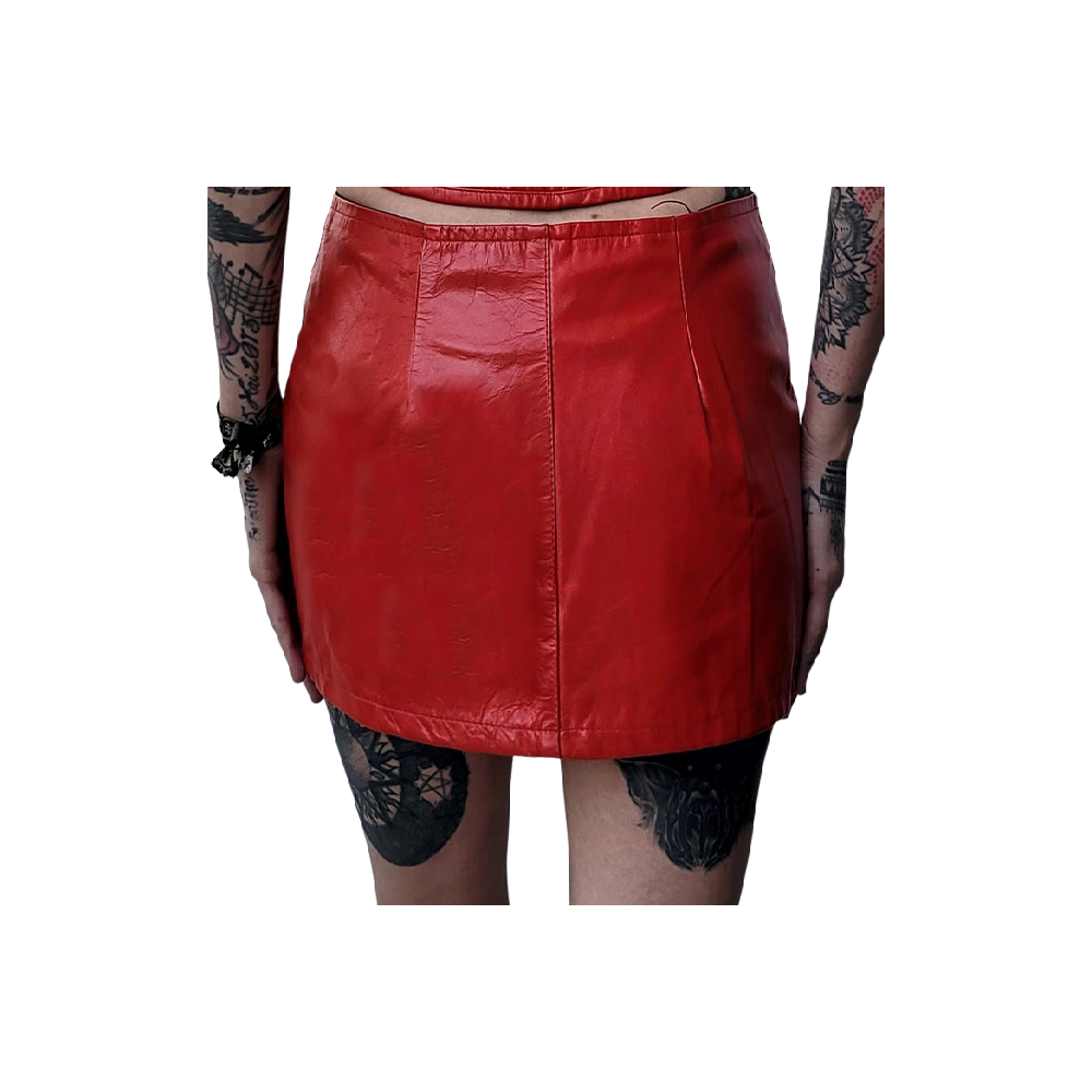 Jupe Courte Cuir Agneau Rouge Modèle Plizze