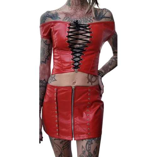 Jupe Courte Cuir Agneau Rouge Modèle Plizze