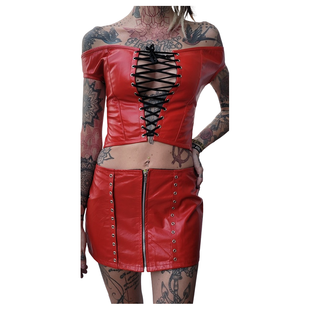 Jupe Courte Cuir Agneau Rouge Modèle Plizze
