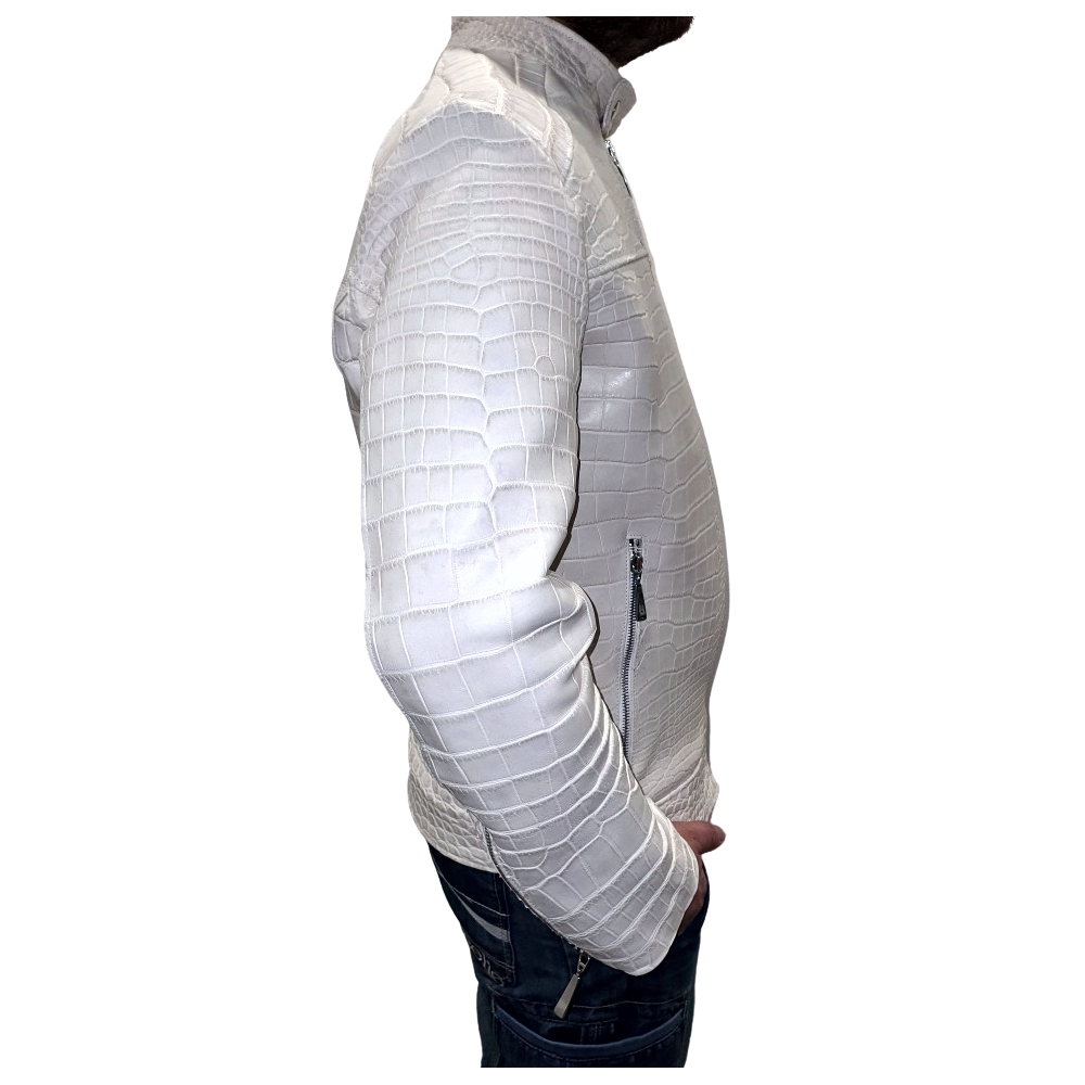 Blouson crocodile véritable blanc modèle Carnage